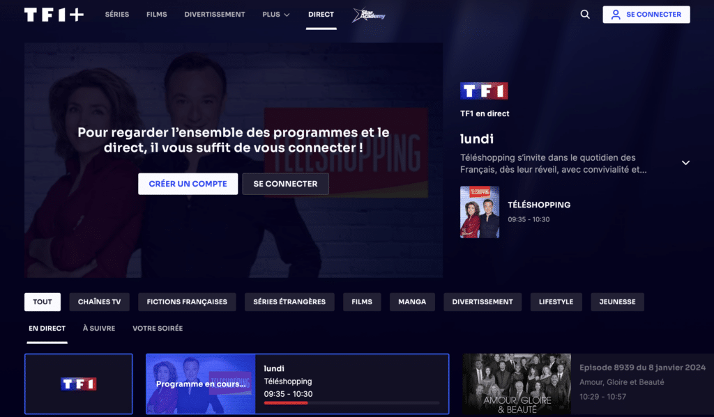 TF1+ : le service de replay des chaînes du groupe TF1 (TF1, TMC, TFX ...